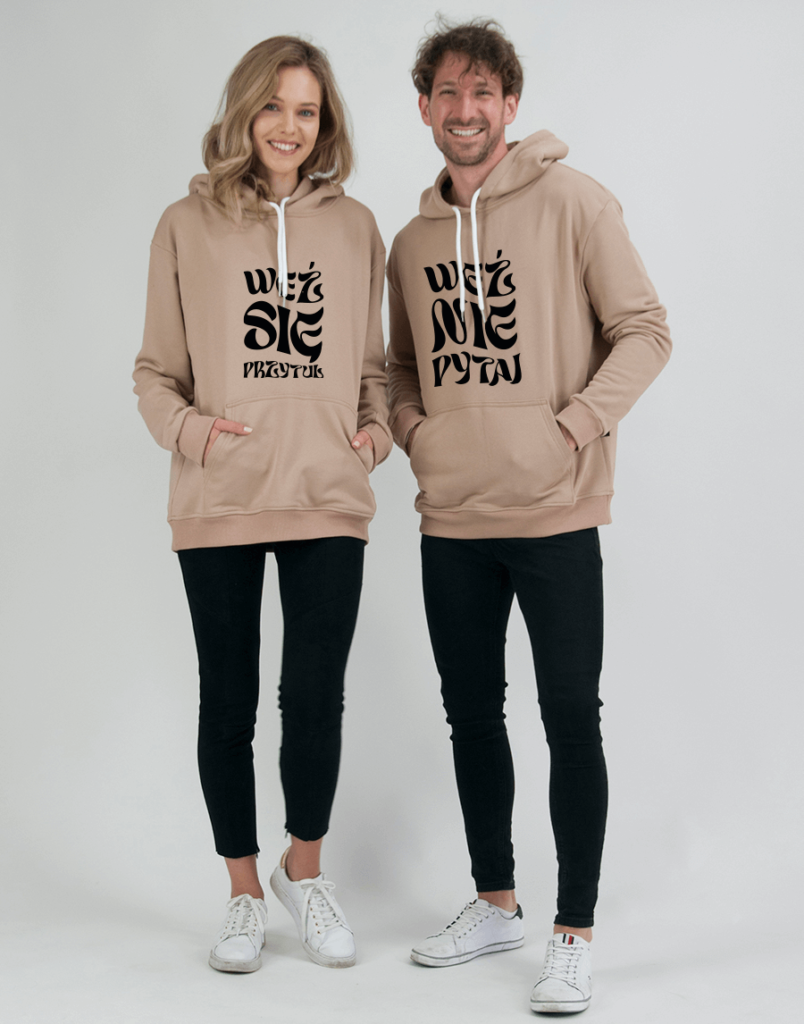BLUZY DLA PAR Z KAPTUREM WEŹ NIE PYTAJ latte - 123koszulki.pl